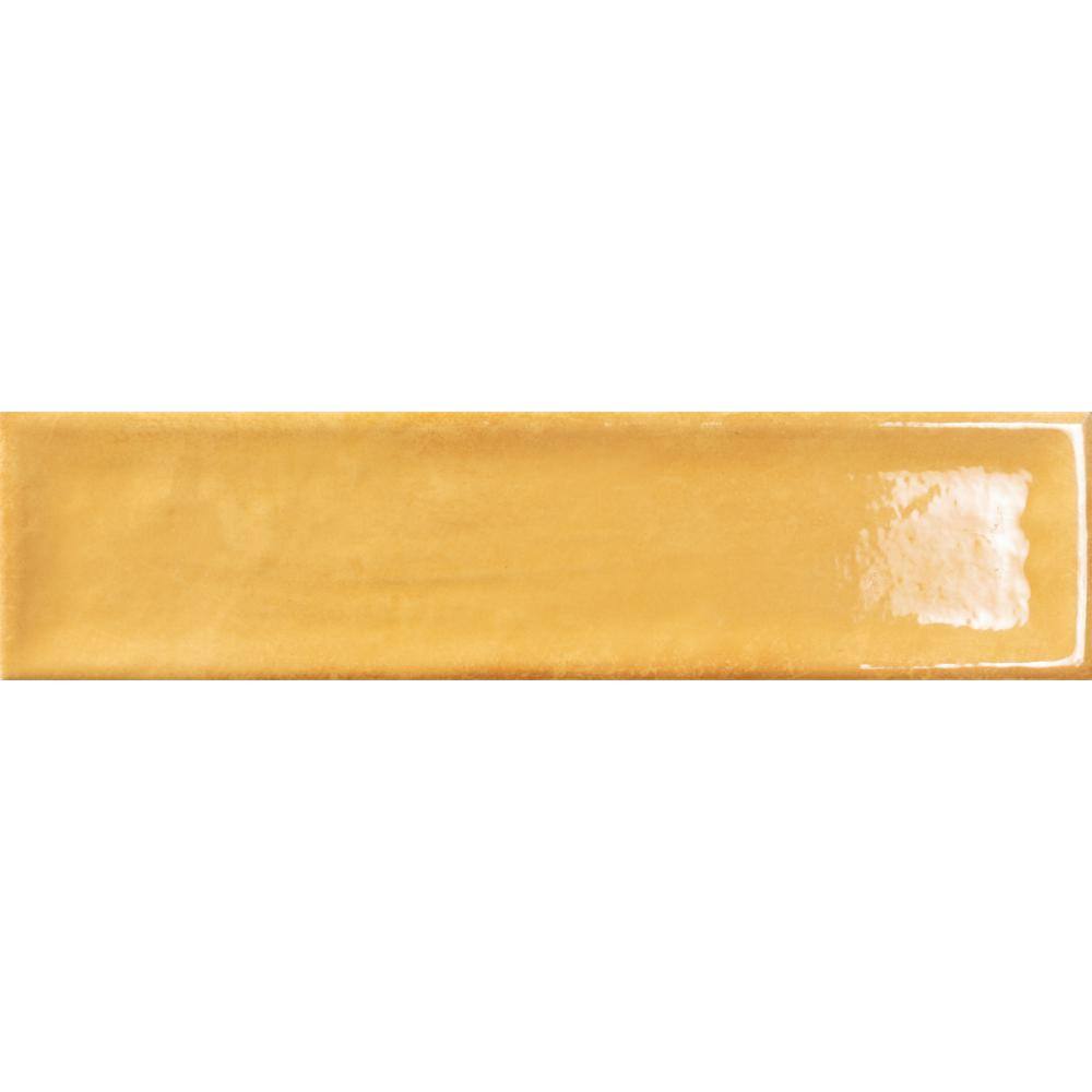 EMSER TILE Raku Mustard 2.95 in. x 11.81 in. Glossy Brick Look Ceramic ...