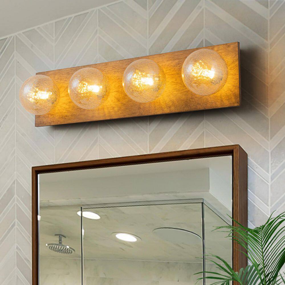 HUOKU Votos 4-Light 22.8 in. W Dark Oak Vanity Light Wood Flush Mount ...