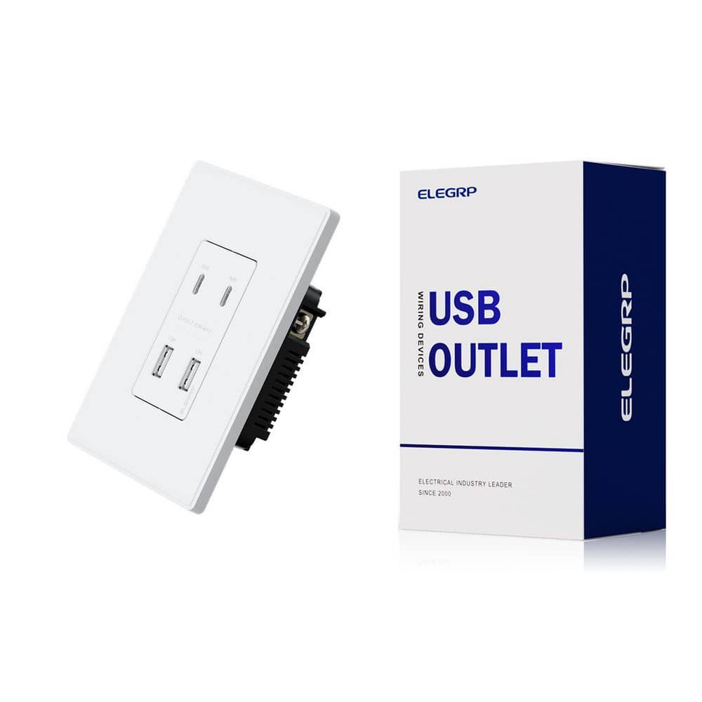 ELEGRP USB Wall Outlet w/ 2A & 2C USB Ports, 42-Watt Fast Charge 4 ...