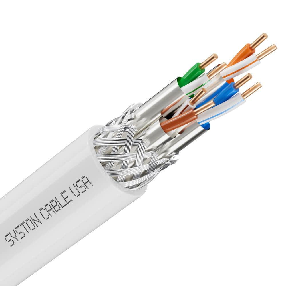 Syston Cable Technology 100 ft. White Cat 8 CMR 22 AWG Ethernet Bulk Data Cable 2GHz 40GB ...