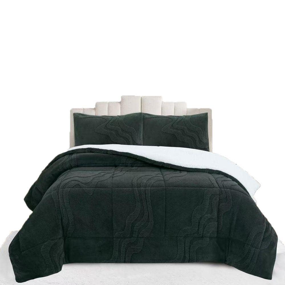 MarCielo MEW 3-Pieces Forest Green Wave Jacquard Queen Size Polyester ...