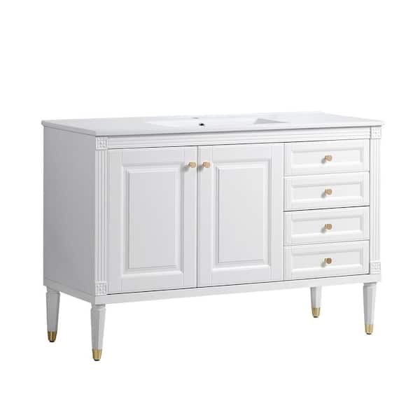 Xuanlur MDF 48 in. Bathroom Vanity with Ceramic Sink Combo with White 2-Soft Closing Doors and 4 ...