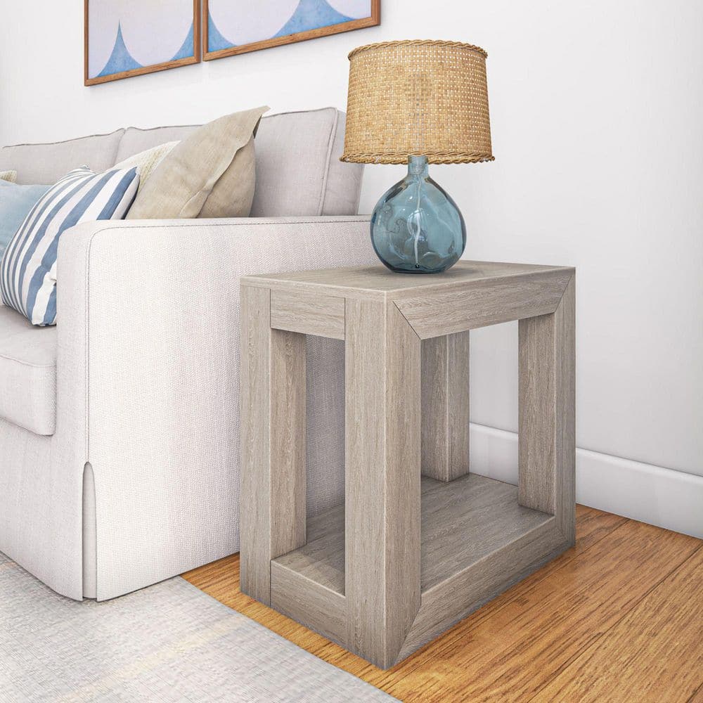 PLANK+BEAM Modern 25 in. Seashell Wirebrush Rectangle End Table with ...