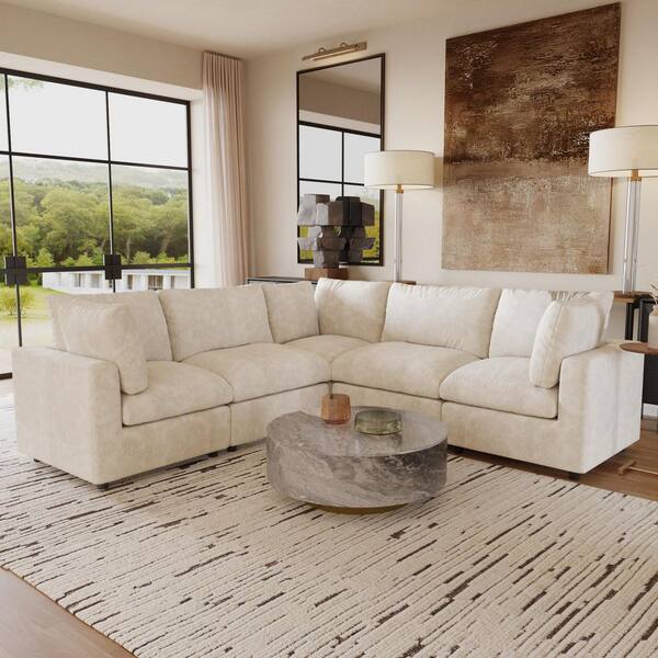 Magic Home 202 in. Square Arm Chenille Fabric 5-Piece Modular Free Combination Sectional Sofa in ...