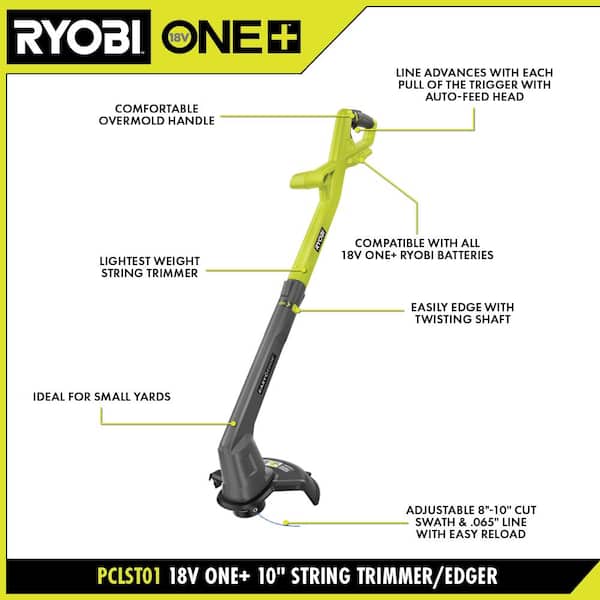 RYOBI ONE 18V Cordless String Trimmer Edger and Blower Sweeper Combo Kit 3 Pack. 065 Line w 2.0 Ah Battery Charger PCLCK201K AC14RL3A The Home Depot