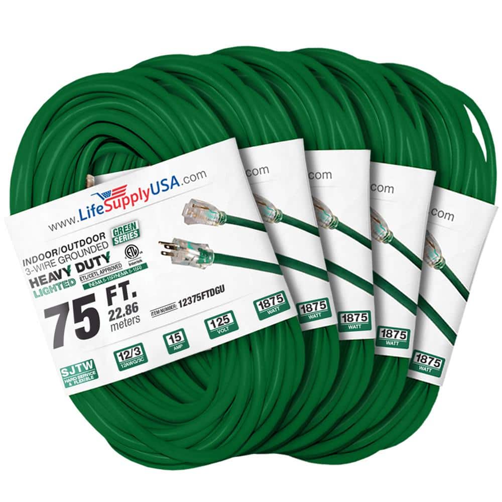 LifeSupplyUSA 75 ft. 12-Gauge/3 Conductors SJTW Indoor/Outdoor ...