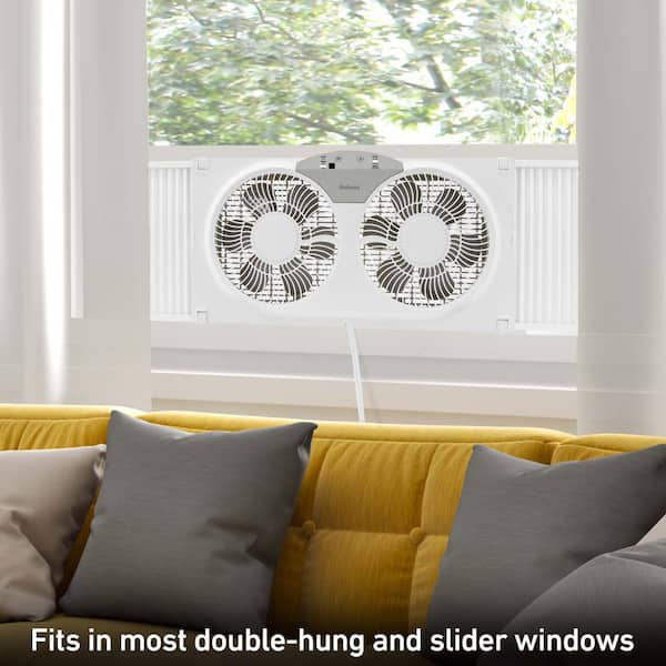 Holmes 9 in. Twin Blade 3 Speed White Digital Window Fan with Remote Control 12965 The Home Depot