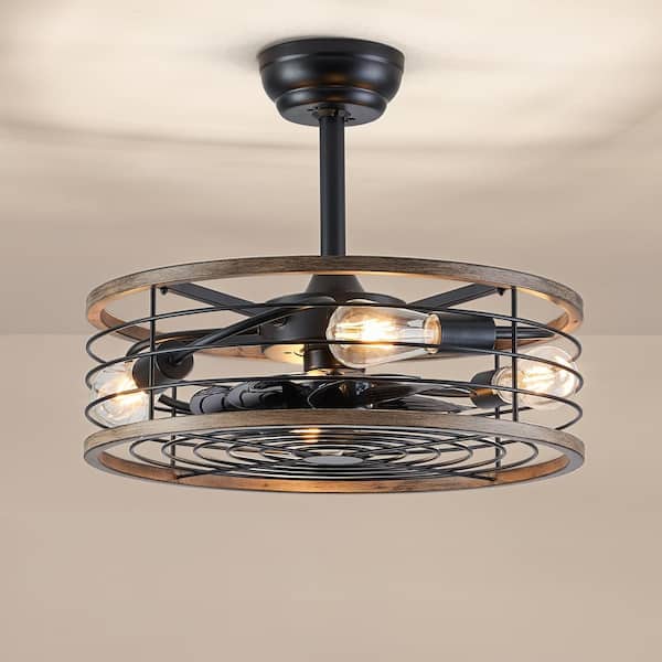 ANTOINE 20 in. Indoor 4-Light Small Black Caged Ceiling Fan with Light ...