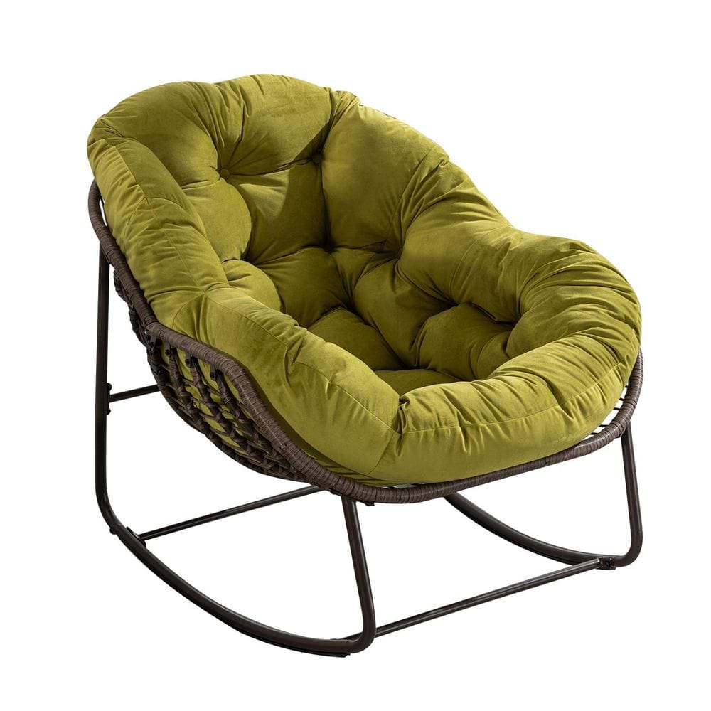 Metal Outdoor Rocking Chair with Olive Padded Cushion, Rocker Recliner ...