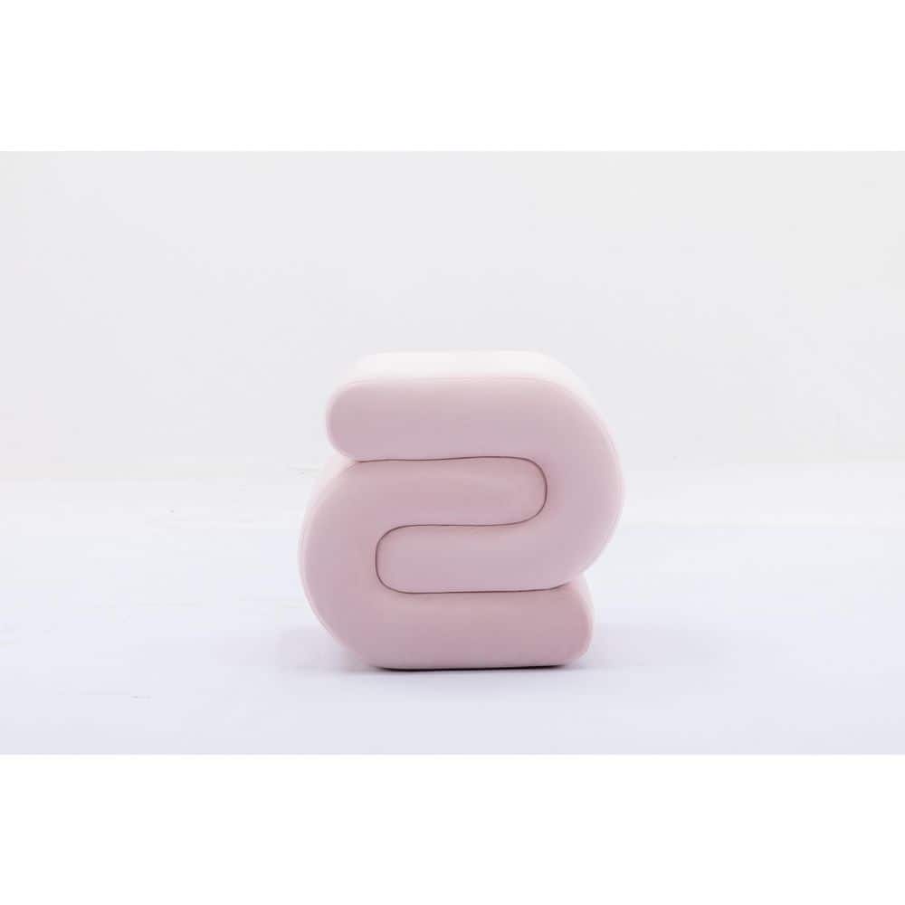 Light Pink S-shape Velvet Fabric Ottoman Makeup Stool Footstool For ...