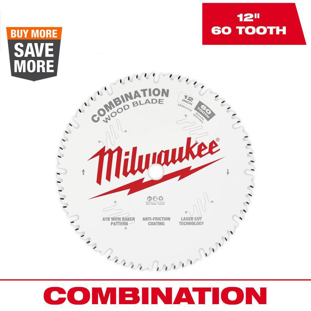 Milwaukee 12 in. x 60-Tooth Combination Circular Saw Blade 48-40-1222 ...