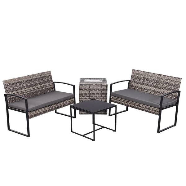 Zeus & Ruta Gray Wicker Outdoor Sectional Lounge Chair with Gray ...