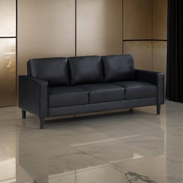 Benjara Rumi 76.5 in. Straight Arm Faux Leather Rectangle Sofa in ...