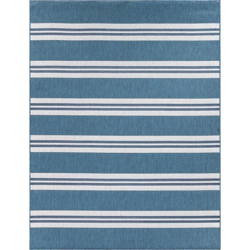 StyleWell Stripes Blue 8 ft. x 10 ft. Indoor/Outdoor Area Rug 31047 ...