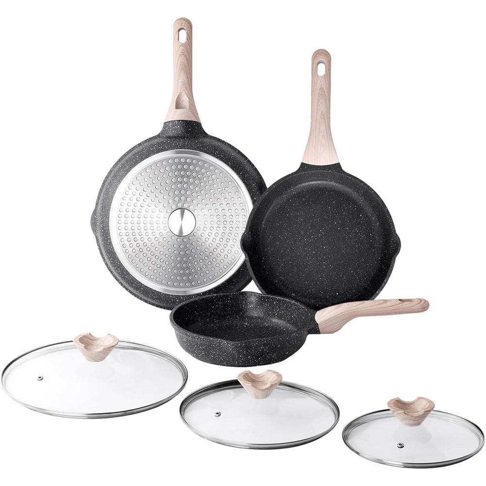 Anqtovp 3 qt Nonstick Saute Pan Set with Lid Healthy Induction Cooking ...
