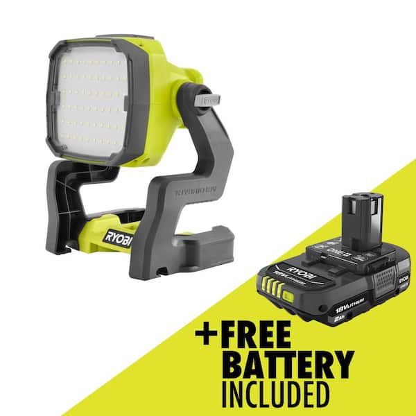 RYOBI ONE+ 18V Hybrid LED Work Light with ONE+ 18V 2.0 Ah Lithium-Ion ...