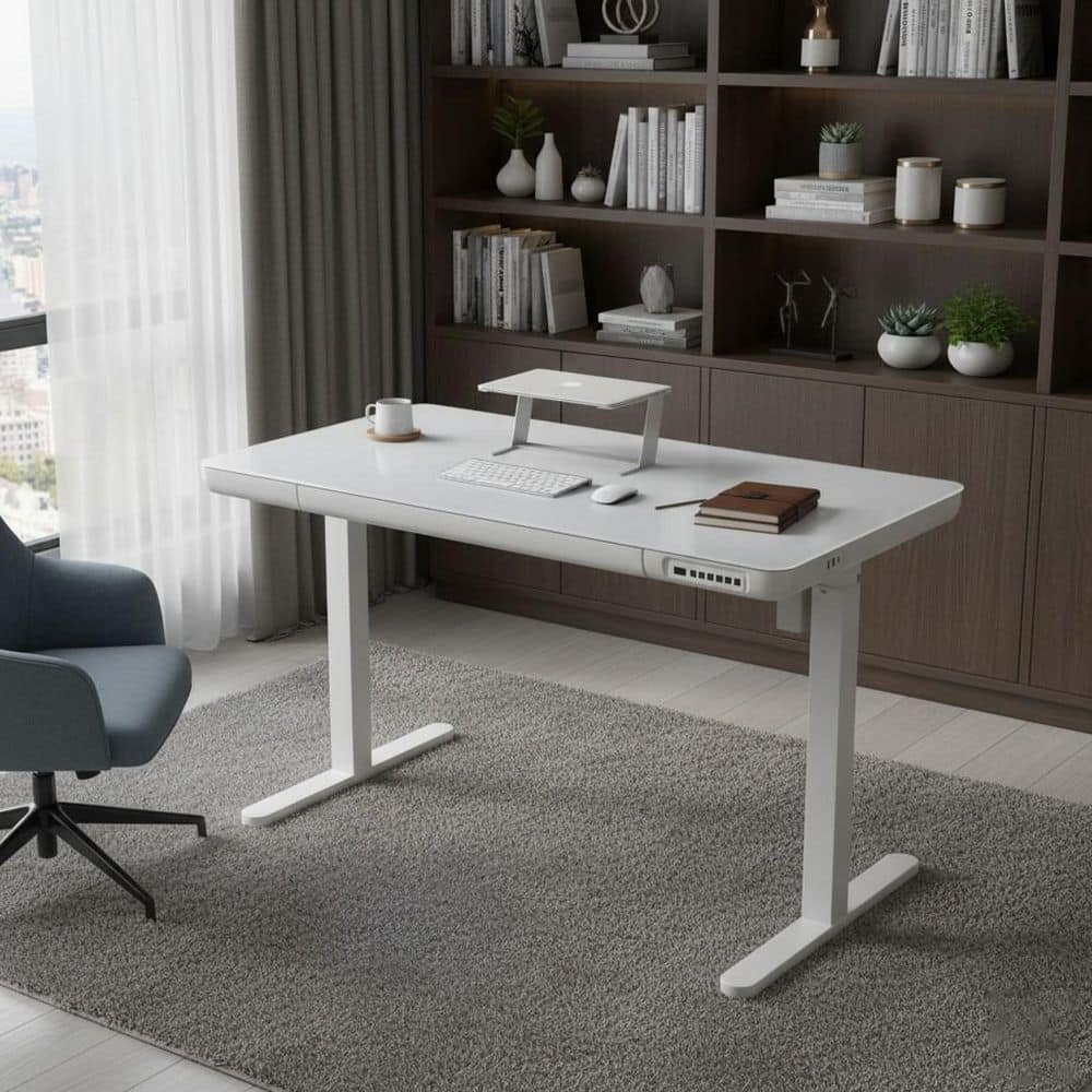Homy Casa AIVE 48 in. Glossy White Electric Adjustable Standing Desk ...