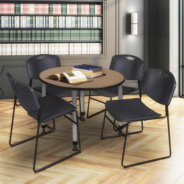 Regency Kee 42 in. Round Noble Oak Adjustable Classroom Table Desk with ...