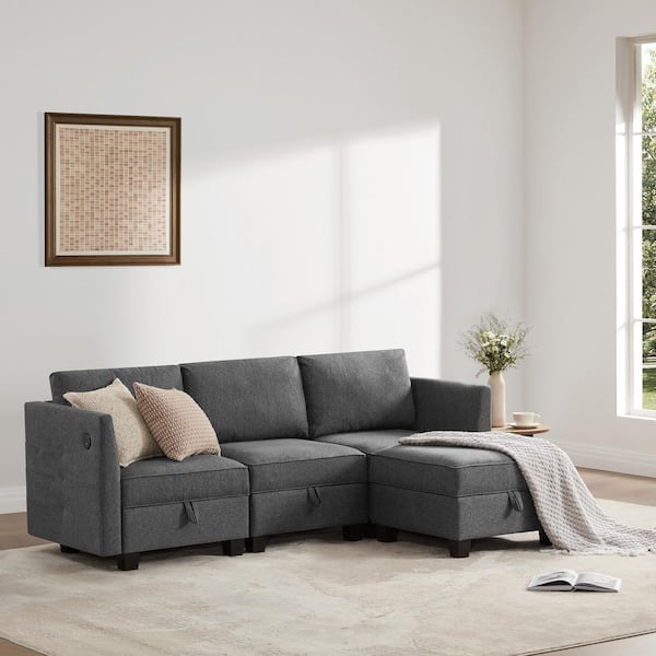 Spruce & Spring Dante 86 in. 4 PC Square Arm Fabric Sectional Sofa in ...