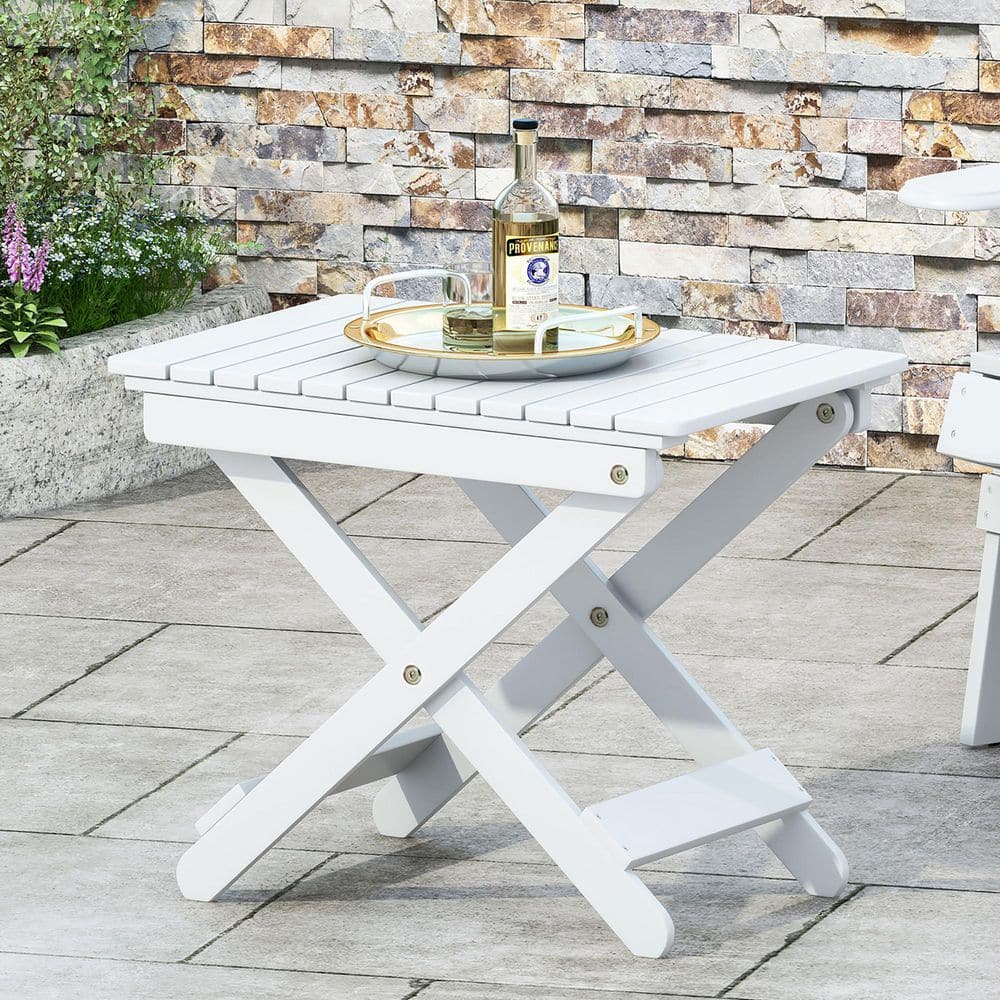 Coporesell White Acacia Wood Rectangle Folding Outdoor Side Table ...