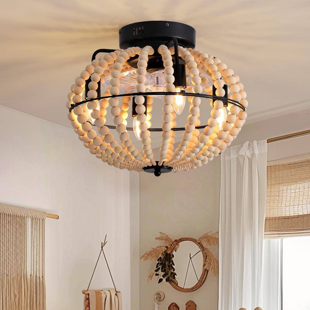 Pacific Core 18 in. Indoor Black Low Profile Beaded Ceiling Fan with ...