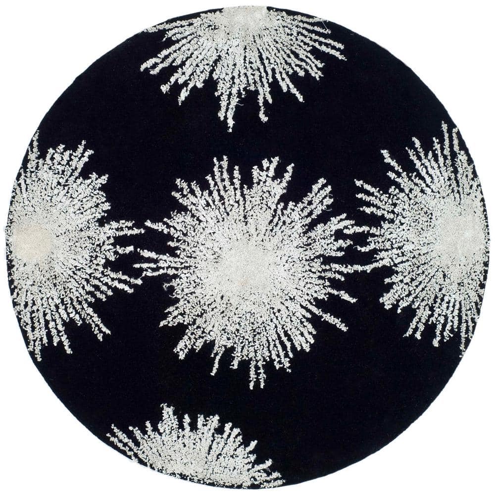 SAFAVIEH Celebration Black/White Wool 6 ft. x 6 ft. Round Floral Area ...