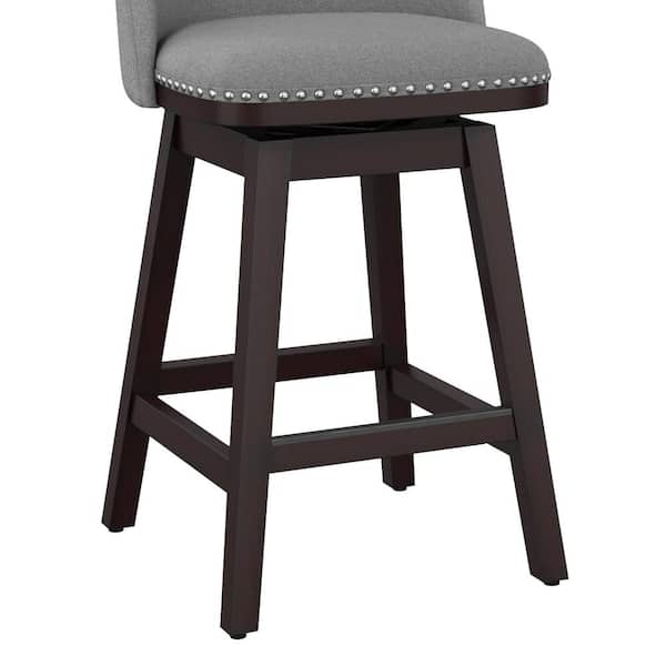 OrangeOne Meliodas 26 in. Medium Gray Fabric Upholstered Dark Brown Solid Wood Leg Counter Height Swivel Barstool Set of 1 MLA MGR0082