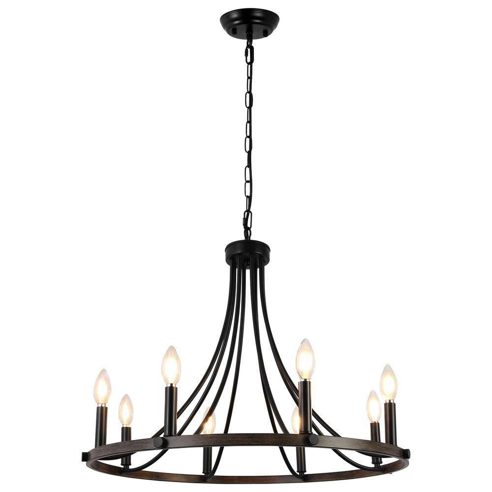 LWYTJO Yenier 8-Light Black/Brown Rustic Farmhouse Dimmable Kitchen ...