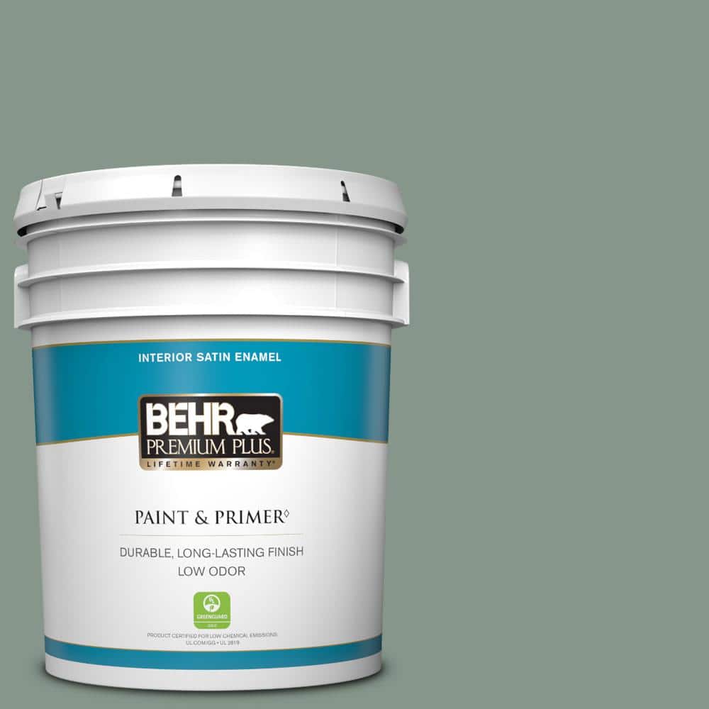 BEHR PREMIUM PLUS 5 gal. #N420-4 Underground Gardens Satin Enamel Low ...