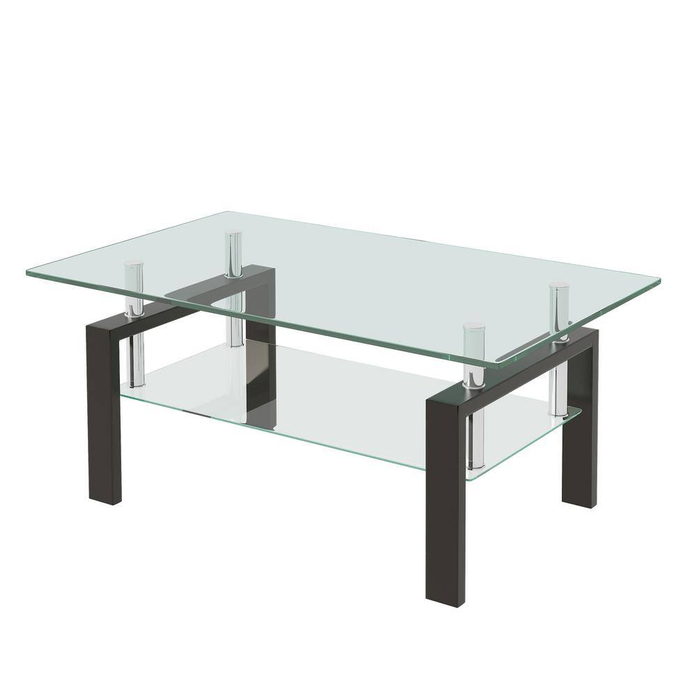 Zeus & Ruta 40 in. Clear Tempered Glass Coffee Table, 2-Layers Coffee ...