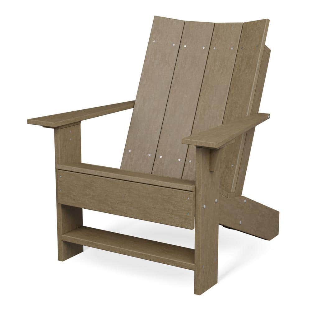 WILDRIDGE Contemporary Weathered Wood Plastic Outdoor Adirondack Chair ...