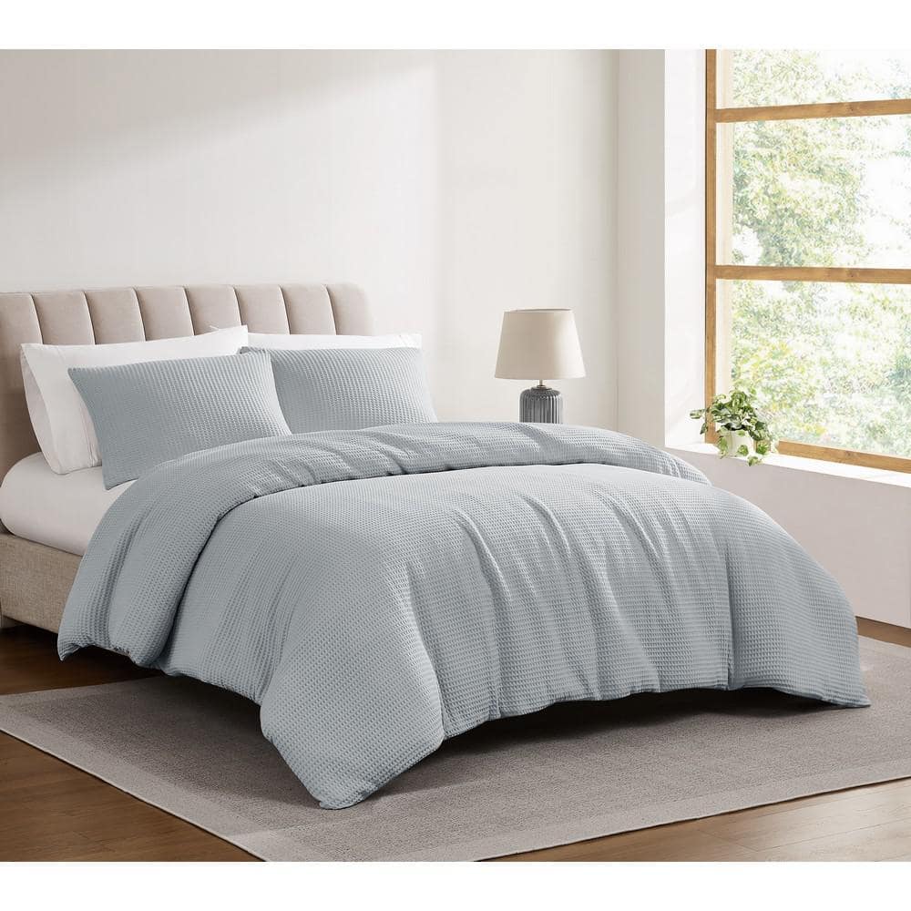 CANNON Heritage Cotton Waffle Grey 3-Piece Full/Queen Duvet Set ...