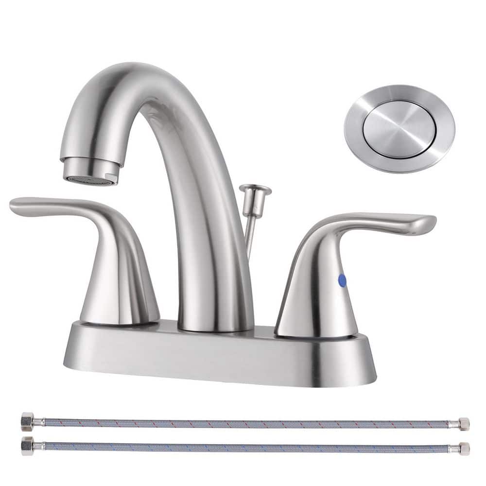 VEVETTA 4 in. Centerset Double Handle Mid Arc Bathroom Faucet with ...