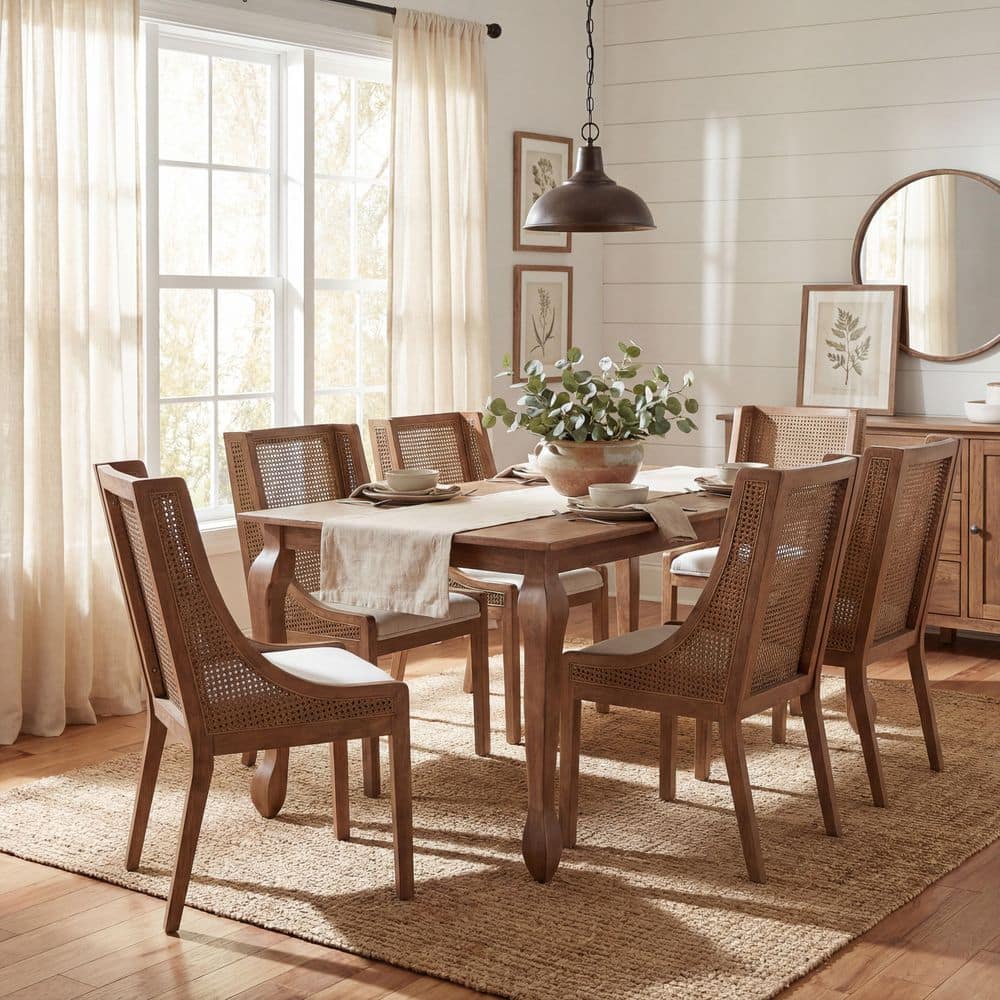 CHRISTOPHER KNIGHT HOME Earthy 7-Piece Beige+Walnut Wood Top Dining Set ...