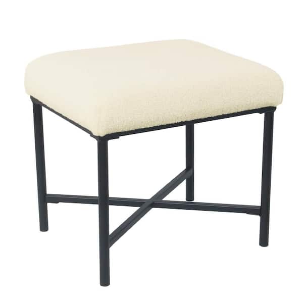 Benjara Zac Cream and Black Fabric Square Accent Ottoman BM334415 - The ...