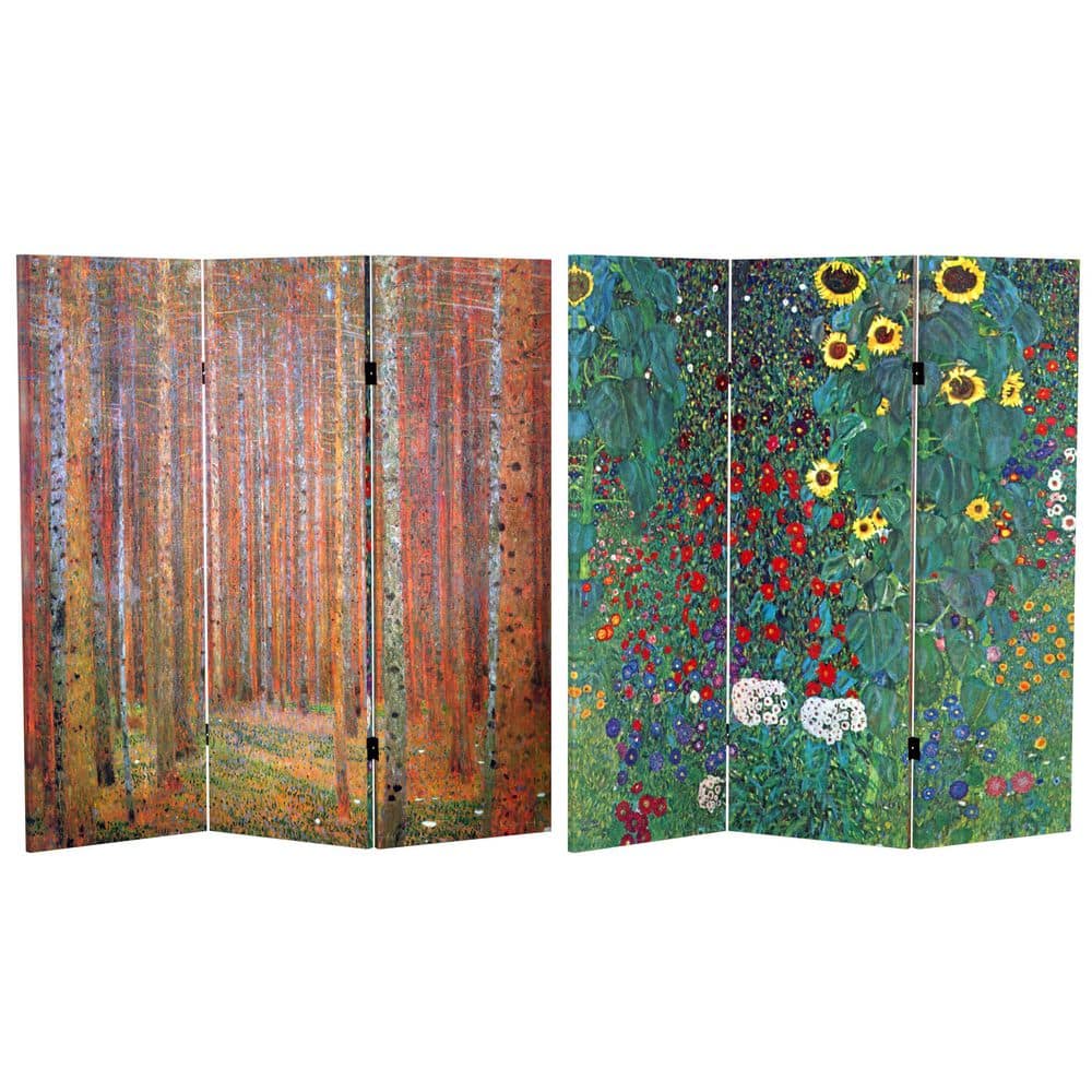 RED LANTERN 4 ft. Short Works of Klimt Canvas 3-Panel Folding Screen ...