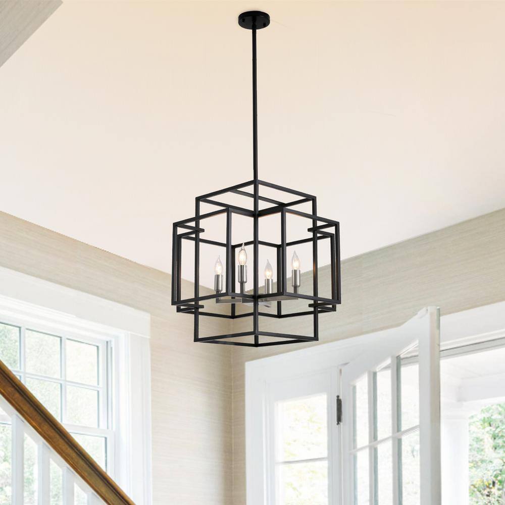 Magic Home 4-Light Modern Square Chandelier Lantern Pendant Lighting ...