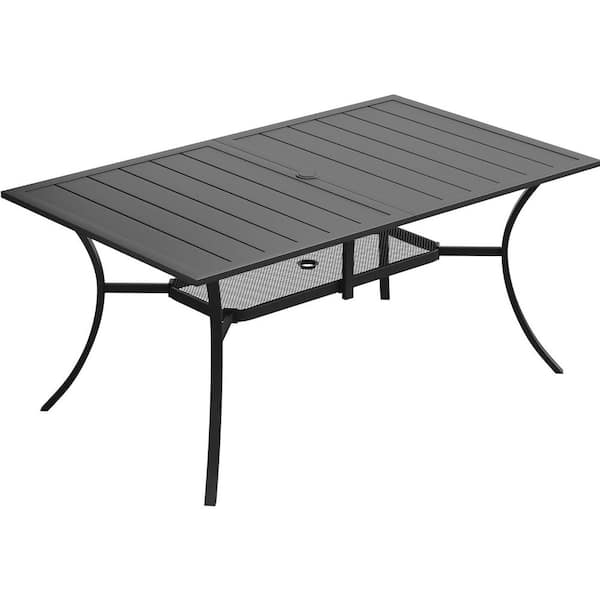 vicllax 59.2 in. Black Rectangular Outdoor Patio Dining Table for 6 ...