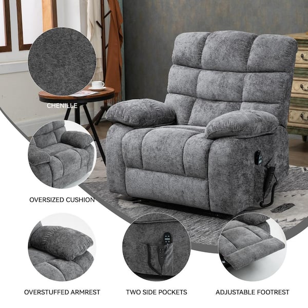 Boyel Living Gray Chenille Fabric Power Recliner Chair Electric Lift Recliner Chairs with Storage Pocket BL CM882GY The Home Depot