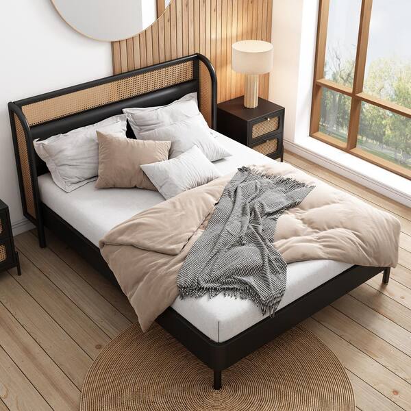 Boosicavelly Black Wood Frame Queen Platform Bed with Headboard BOBBFB01B The Home Depot