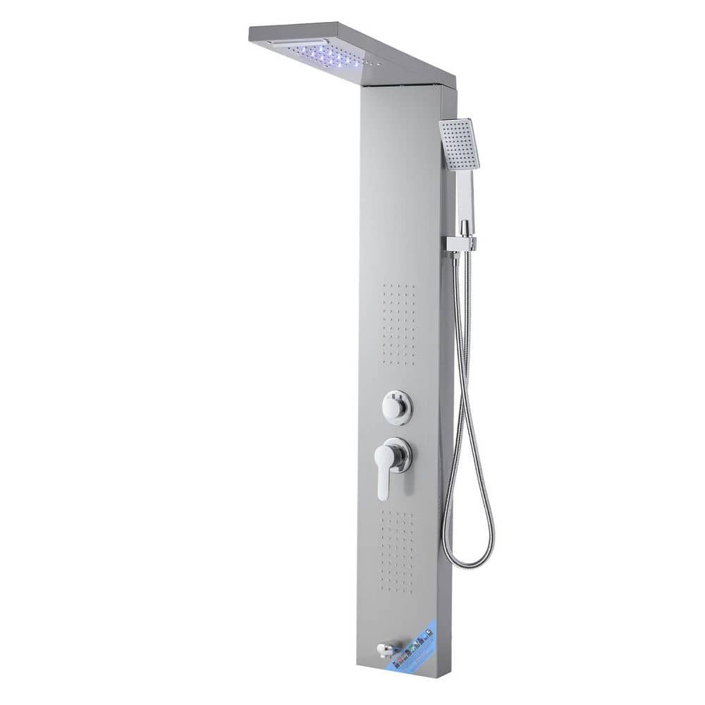 SKYSHALO Shower Panel Tower, 53 in. Brushed Stainless Steel, Rainfall ...