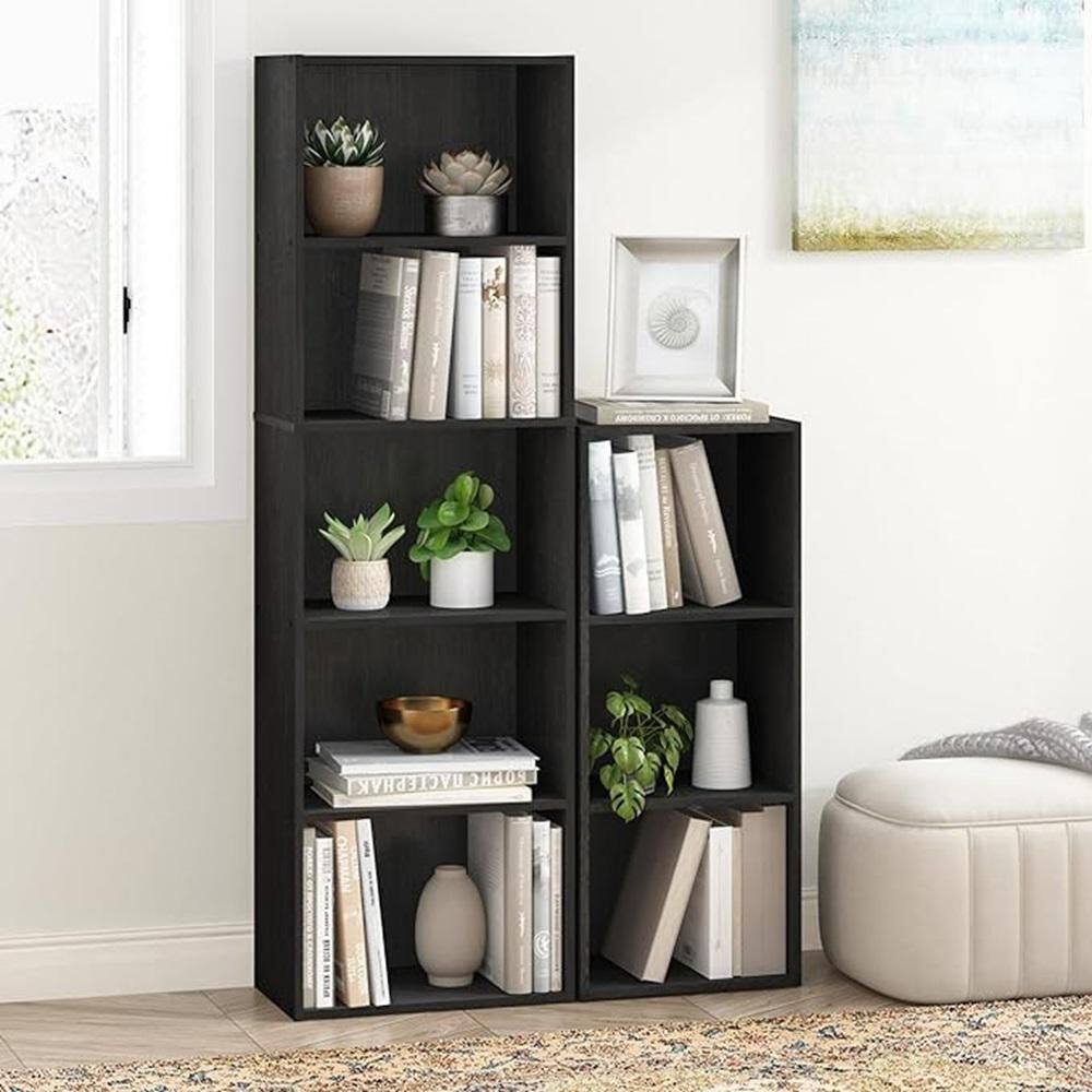 VEIKOUS 72 in. Tall Wood Black MDF 4-Shelf Standard Bookcase HP1106-08 ...