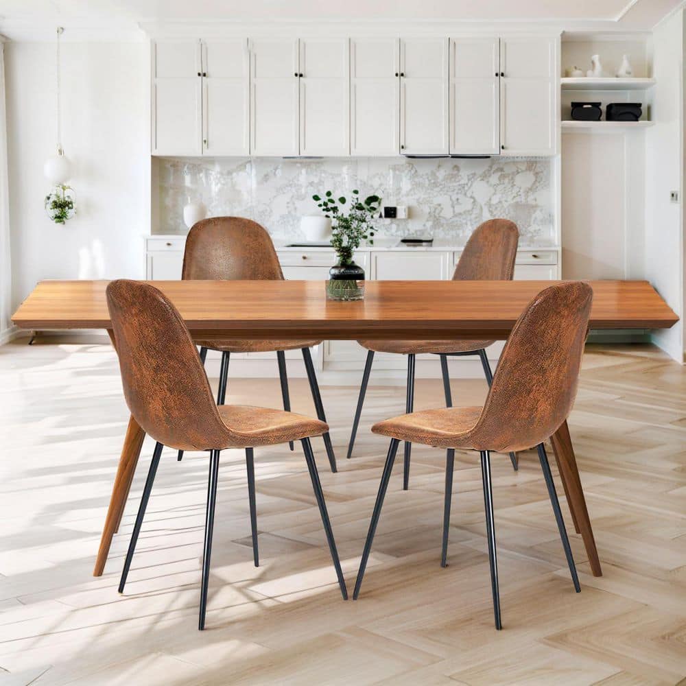 WONDER COMFORT Mid-Century Modern Brown Fabric Suede Upholstered Dining ...