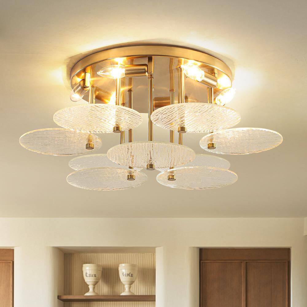 Y'INSP CLEAR BARK 25 in. 6-Light Modern Cluster Brushed Brass Flush ...