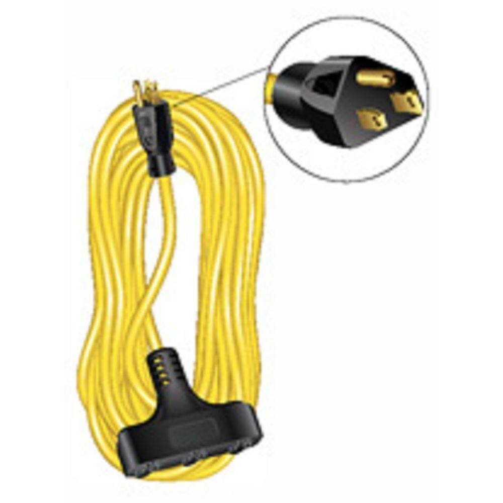 25 ft. 12/3 Outdoor Extension Cord SJTW Triple Tap - Yellow 56956401 ...