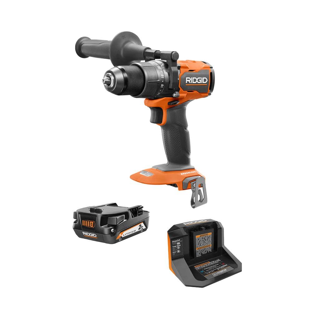 RIDGID 18V Brushless Cordless 1/2 in. Hammer Drill/Driver Kit with 2.0 ...