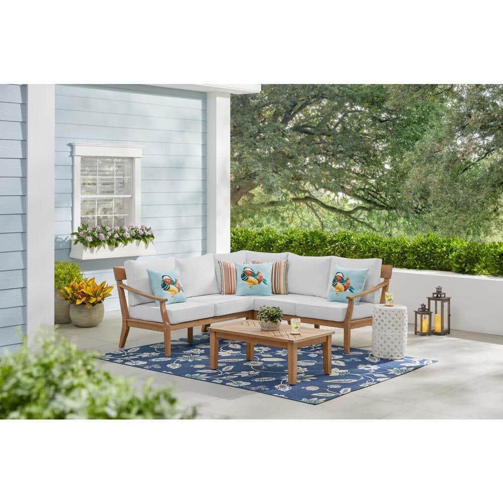 Hampton Bay Woodford Eucalyptus Wood Outdoor Conversation Set with ...