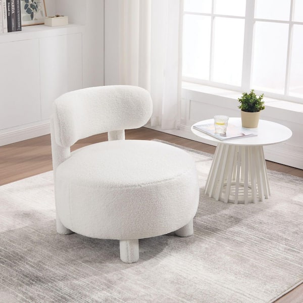 Noble House Dorell Modern White Teddy Fabric Upholstered Slipper Side ...