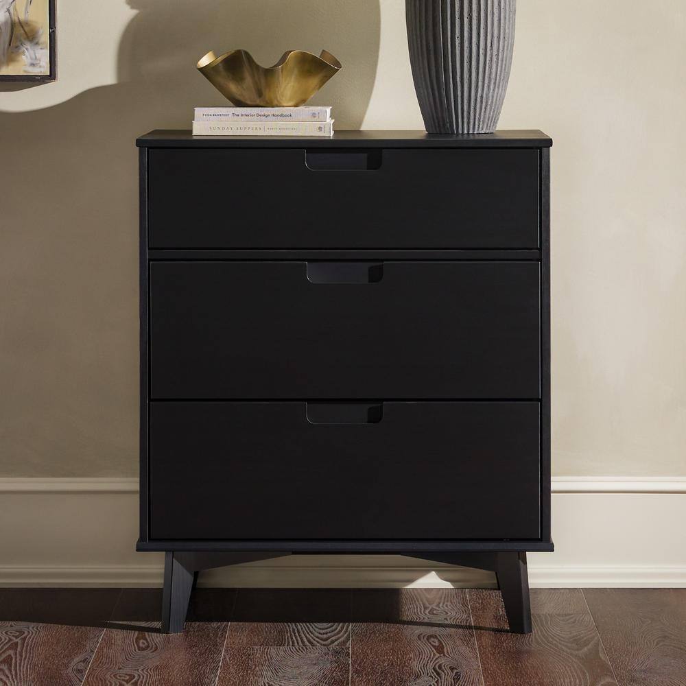 Walker Edison Furniture Company Mid-Century Modern Black 3 Drawer 30 in ...