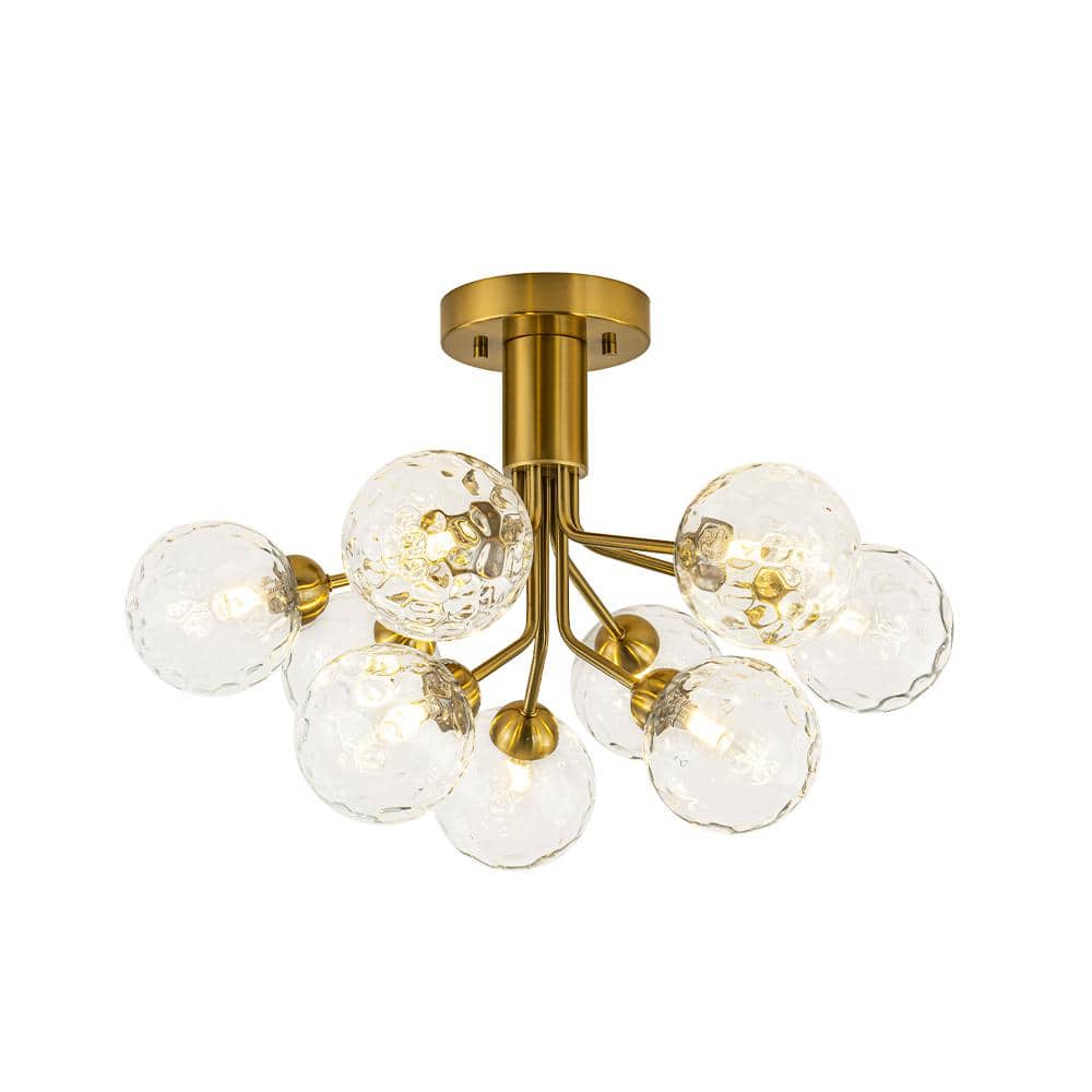 Y'INSP 23.23 in. 9-Light Brushed Gold Mid-Century Modern Semi-Flush ...